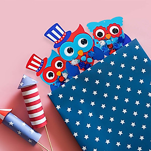Winlyn 24 Sets 4th of July Patriotic Owl Ornaments Decorations DIY Patriotic Craft Kits Owl Red White Blue USA Flag Pinwheel Stickers Googly Eyes for Kids Favors Classroom Home Activity Art Project