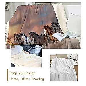 Sleepwish Wild Horses Fleece Blanket Horse Blanket Throw for Boys Men Horses Running at The Beach Print Sherpa Fuzzy Blanket for Couch Bed Throw TV Blanket Horse Lovers Gifts (Throw 50"x60")