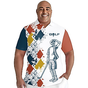 PAGYMO Golf Shirts for Men Hawaiian Crazy Funny Print Mens Polo Shirt Skull Shirts, X-Large, Aop-polo-13582
