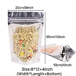 100PCS Resealable Smell Proof Bags with Clear Front Window, Zip Lock Stand Up Aluminum Foil Bags Mylar Food Storage Bags Pouch for Dry Food, Snack, Jewelry, Electronics（8x12+4inch）