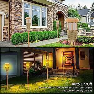 Evelynsun Flickering Flames Solar Powered Lights - Upgraded Solar Torches Waterproof Outdoor Decorative Lighting Auto On/Off, Handmade Bamboo Finish, 2-Pack