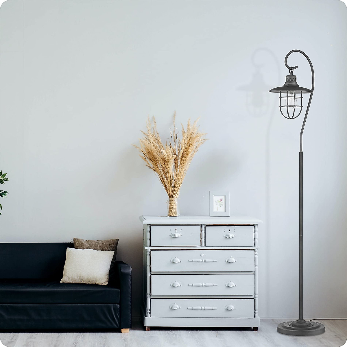 Kira Home Lantern 58" Industrial Nautical Floor Lamp + 6W Bulb (Energy Efficient / Eco-Friendly), Hanging Shade Design + Cage, Brushed Pewter Finish