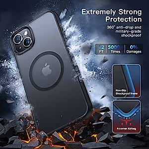 Simtect Magnetic for iPhone 15 Plus Case & iPhone 14 Plus Case[12FT Military Grade Drop Protection] [Compatible with MagSafe] Slim Protective Translucent Matte for iPhone 15 Plus Phone Case 6.7, Black
