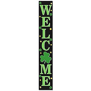 St. Patrick's Wooden Welcome Sign Vertical Porch Sign - Shamrock Lucky Coin Wooden Wall Art Sign for St. Patrick's Day Standing Hanging Home Front Door Wall Yard PartyIndoor Outdoor Decoration,47.2"H