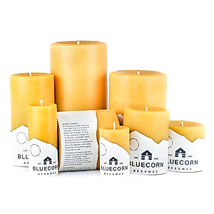Bluecorn Beeswax 100% Pure Beeswax Pillar Candles | Natural Beeswax Candles, Unscented Yellow Candles | Soy, Paraffin, & Fragrance Free | 3x6, 90 Hour Burn Time, Bulk 6-Pack | Handmade in Colorado