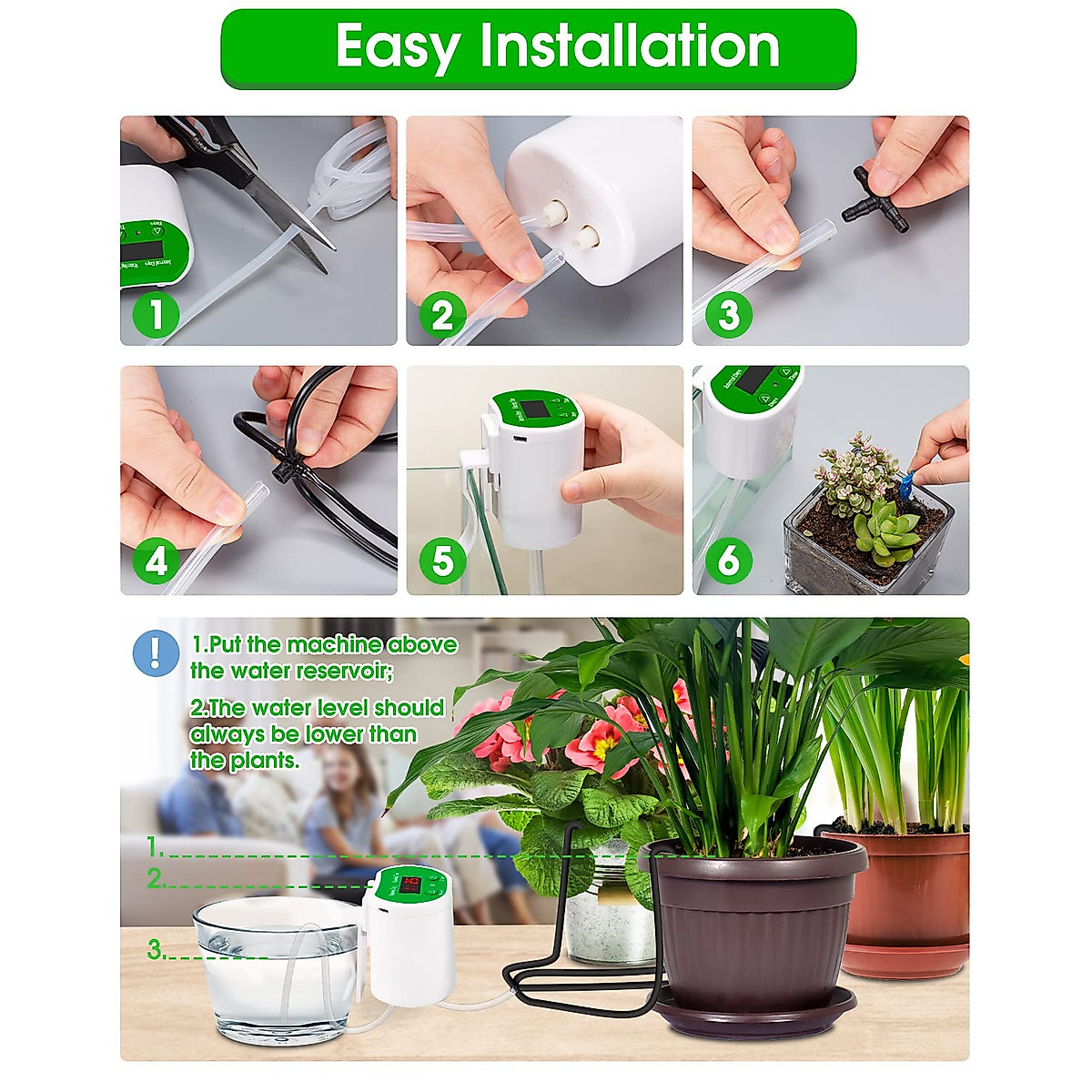 Neikko Automatic Plant Watering System for 12 Indoor Potted Plants, Automatic Drip Irrigation Kit Plant Watering System with Water Timer, USB Rechargeable Vacation Plant Self Watering Kit