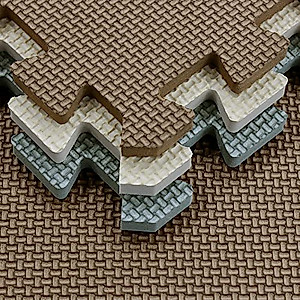 Yostrong® 18 Tiles Interlocking Puzzle Foam Baby Play Mat with Straight Edges for Playing - EVA Babies Crawling Mat | Rubber Floor Work out Mats for Home Gym. Brown, Beige, Gray. YOC-FJLb18S18