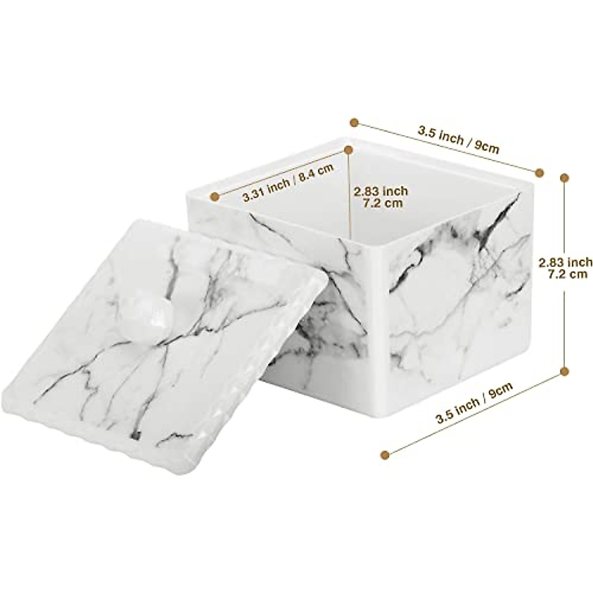 Luxspire Cotton Swab Storage Box with Lid, Q-Tip Swab Holder Cotton Ball Canister Jar Cotton Bud Round Dispenser Box, Cosmetics Makeup Countertop Vanity Bathroom Organizer Containers, Marble White