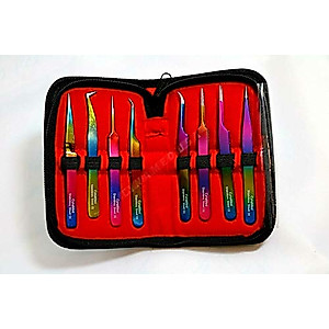 Cynamed-Set of 8 Piece German Stainless Steel Titanium Color Eyelash ExtensionTweezers