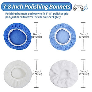 OTUAYAUTO 12PCS 7 Inch to 8 Inch Polishing Bonnets - Microfiber/Woolen/Cotton/Coral Fleece Car Buffing Bonnet for Most Automotive Polishers