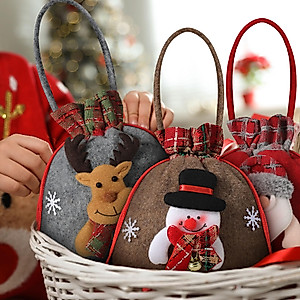 Shinylin 10 Pcs Christmas Gift Doll Bags with Drawstring Cute Christmas Doll Gift Bags Reusable Fabric Santa Snowman Deer Christmas Eve Apple Storage Bags for Xmas Festival Birthday Party Favor