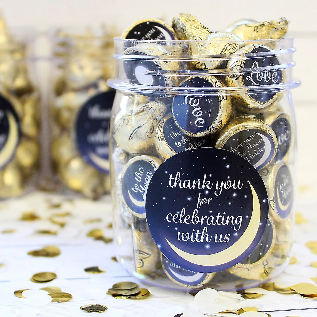 Over The Moon Baby Shower Thank You Stickers, Moon and Stars Baby Shower Decorations - 40 Count