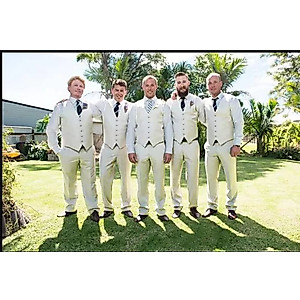 2 Piece Linen Suits for Men Slim Fit Formal Ivory Wedding Suit Groomsmen Prom Tux Suit for Summer Beach Suit Vest Pants XS