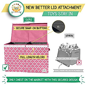 DaWikity Kids Toy Chest - Collapsible Toy Bin for Nursery, Bedroom, Living Room & Playroom Organization and Storage - Toy Box with Lid, Hook-and-Loop Fastener, Spacious Compartment - 25x16x13, Pink