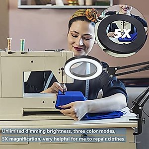 【Upgraded】 5X LED Magnifying Lamp, HITTI 1,800 Lumens Stepless Dimmable, 3 Color Modes, 8-Diopter 4.2″ Real Glass Lens Magnifier Desk lamp, Magnifying Light and Stand for Crafts, Reading, Close Work