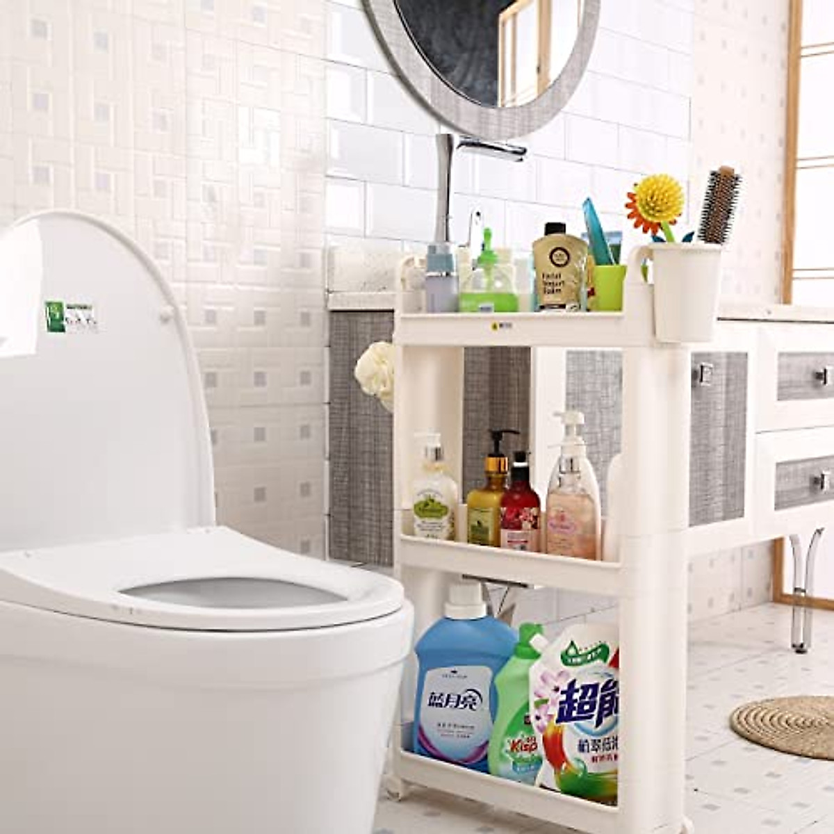 Rolling Storage Cart with Wheels – 3-Tier Organizer Rack for Effortless Organization and Mobility, Shelf Trolley with Wheels for Bathroom, Laundry, Kitchen, Baby, Office, Bedroom etc