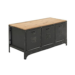 Deco 79 Metal Low Profile File Cabinet 3 Drawers Storage Bench with Brown Wood Top, 39" x 16" x 19", Black