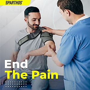 Sparthos Shoulder Brace - Support and Compression Sleeve for Torn Rotator Cuff, AC Joint Pain Relief - Arm Immobilizer Wrap, Ice Pack Pocket, Stability Strap, Dislocated Sholder - for Men and Women