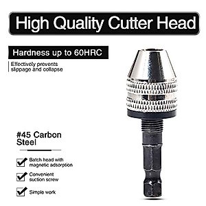 HOHXEN Keyless Mini 3-Jaw Drill Chuck Screwdriver Adapter with Quick-change 1/4" Hex Shank to Hold Straight-shank 0.3-3.6mm Drill Bits Milling Cutters for Micro-production, One Chuck (Not Three)