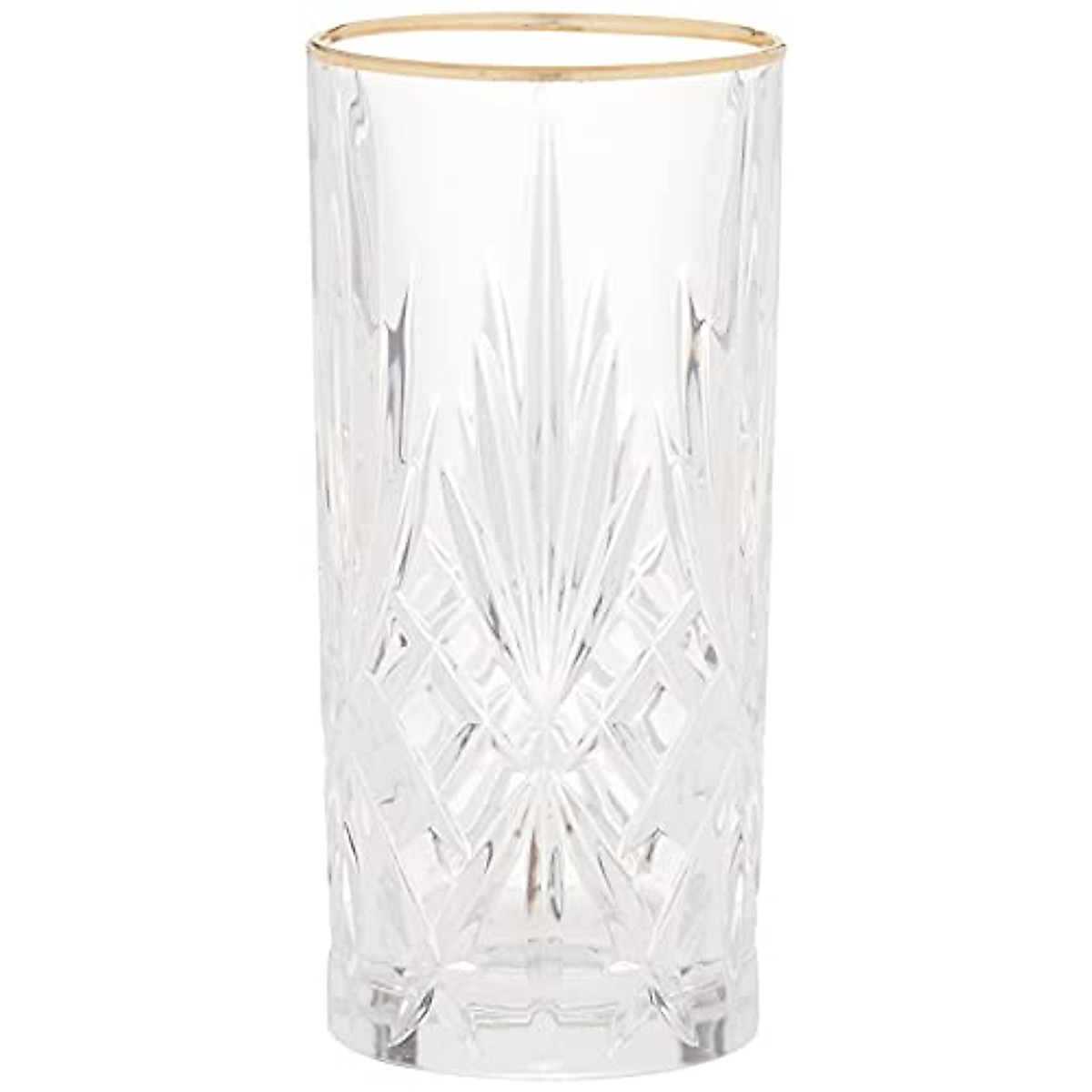Lorren Home Trends Siena Collection Crystal Water Beverage or Ice Tea Glass with Gold Band Design, Set of 4,12 ounces