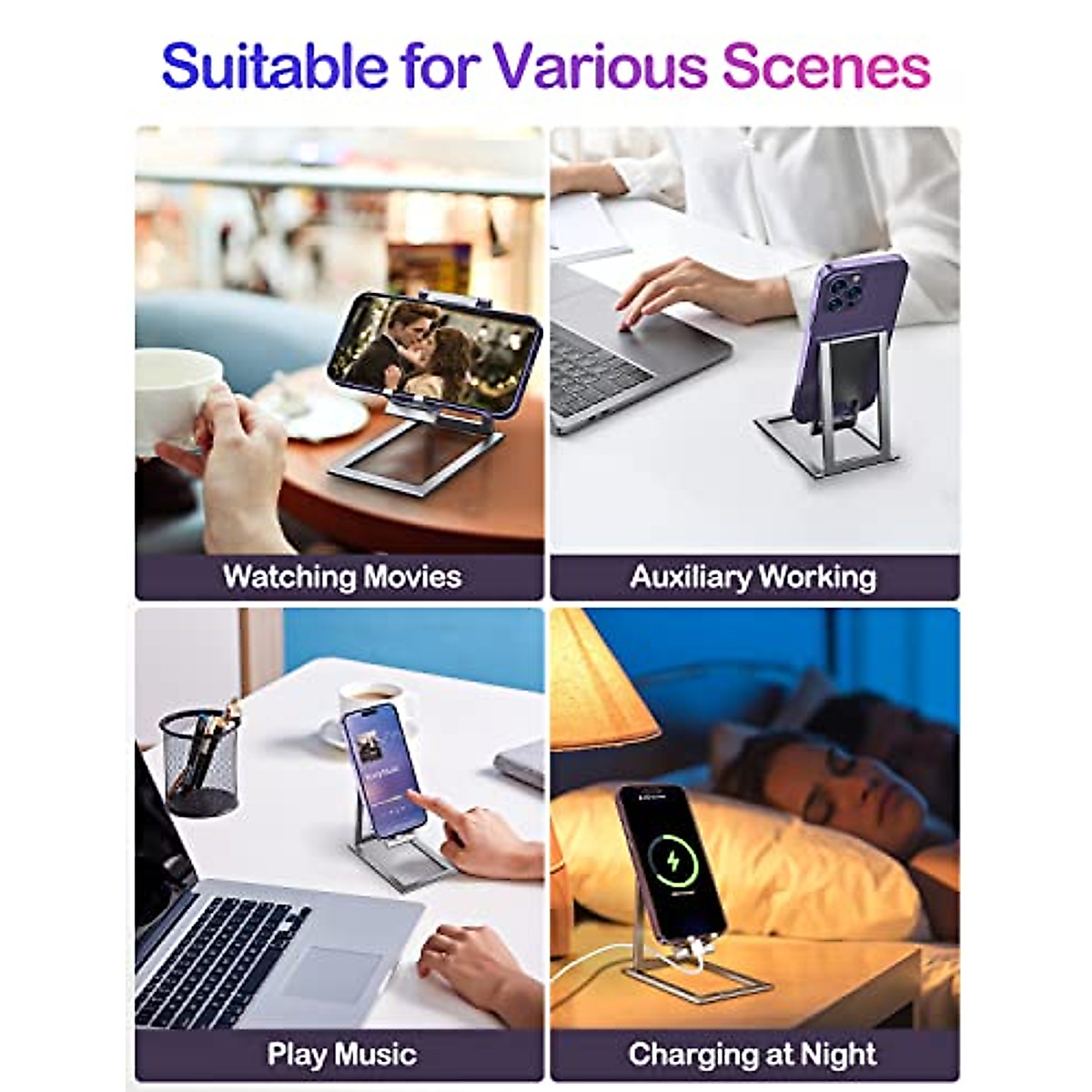 Adjustable Cell Phone Stand,Desk Phone Holder,Cradle,Dock,Aluminum Foldable Cell Phone Stand for Desk,iPhone Stand Holder for iPhone 14,Plus,Pro,Pro Max,13,12,All Android Smartphone Office Accessories