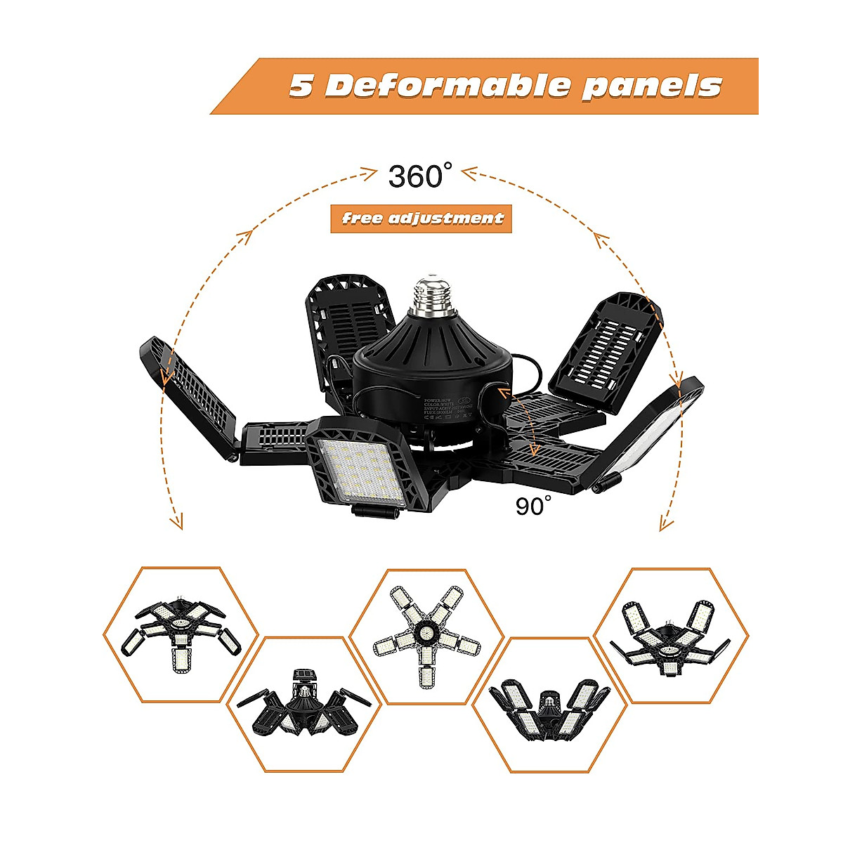 ESSNAMS 2 Pack LED Garage Lights, 180W 18000LM Garage Led Light, 6500K Deformable Led Garage Lights with 10+1 Adjustable Panels, Garage Lighting Ceiling LED for Garage, Barn, Basement (2 Pack)