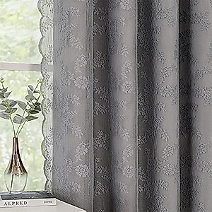 4 Pieces Grey Blackout Curtains & Elegant Rose Floral Lace Sheer Curtains for Bedroom Farmhouse Mix and Match Double Layer Or Single Layer Gray Room Darkening Grommet Window Drapes, 52"W x 84"L x 4