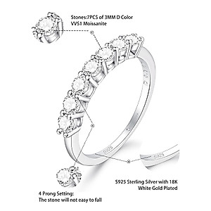 SILVERNANA Wedding Band for Women, Sterling Silver Moissanite Eternity Ring 7 Stones Moissanite Diamond Promise Ring Size 8.5