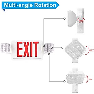 EXITLUX 1 Pack Red Led Emergency Exit Lights with Battery Backup-UL Certified 2 LED Adjustable Head -120/277VAC-Emergency Exit Sign/Exit Emergency Light Combo/Exit Signs for Business/Room.