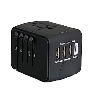 Universal Travel Adapter,All in One Universal Power Adapter for 150 Countries 3usb+Type C (Black)