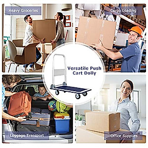 Safstar Folding Push Cart Dolly, Rolling Platform Cart for Garage Warehouse, Portable Flatbed Cart with Non-Slip Swivel Casters (330Lbs Load-Bearing Capacity, Blue)