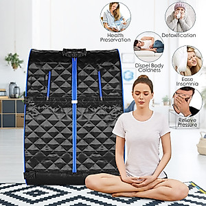 Hurbo Newest Portable Folding steam Sauna Room, Home Sauna spa, Weight Loss Therapy, Full Body Spa Detox Sauna Room with Foldable Chair Timer Remote Contro (29.5 x 35 x 40.3inch, Black Blue)