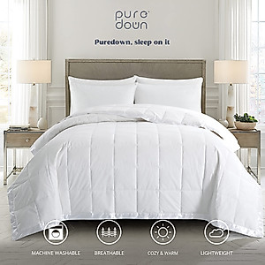 puredown® Blankets Queen Size - Soft Lightweight Down Blanket for All Seasons, Cozy Warm Luxury Bed Blanket with Satin Trim, Cotton Cover, White (90"X90")