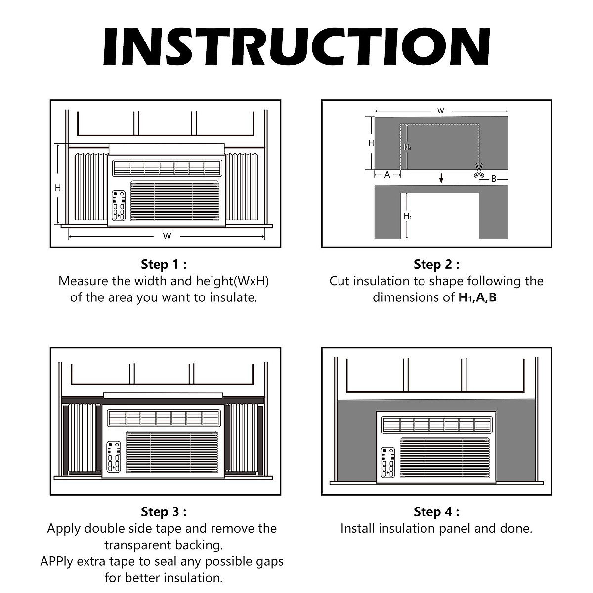 BJADE'S Window Air Conditioner Side Insulated Foam Panel, One-piece Full Surround Insulation Panels Window Seal Kit, Summer and Winter Heat and Draft Insulating