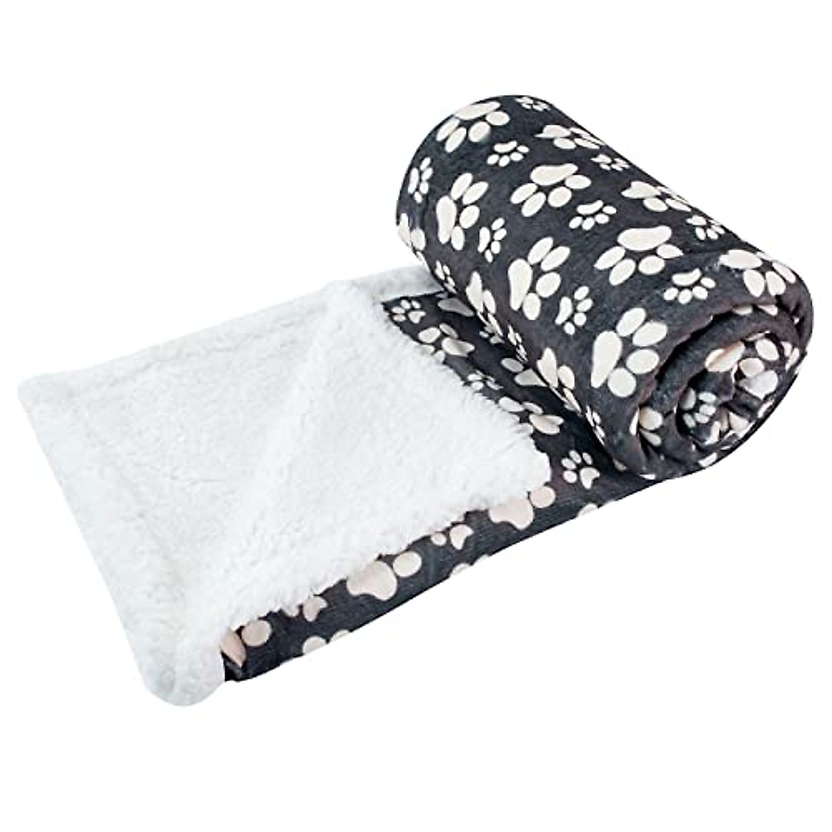 long rich Printed Dog paw Flannel Reverse to Sherpa Throw Blanket, Gray, by Happycare Textiles