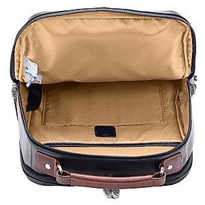 McKleinUSA Logan Pebble Grain Calfskin Leather 17" Leather Two-Tone Dual-Compartment Laptop & Tablet Backpack Black (19082)