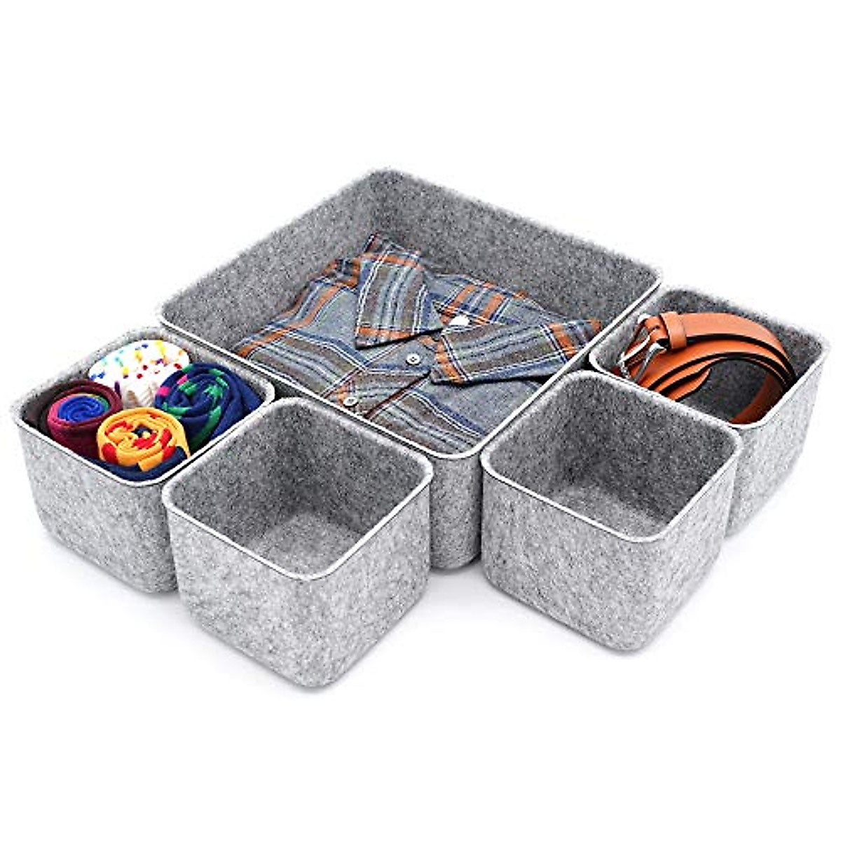 Welaxy Desk Organizers Storage bins Set Office Drawer Organizers Pen holder pencil cup phone stand sticky note storage Closet Cabinet boxes Organizing 5-piece Pack (Gray)
