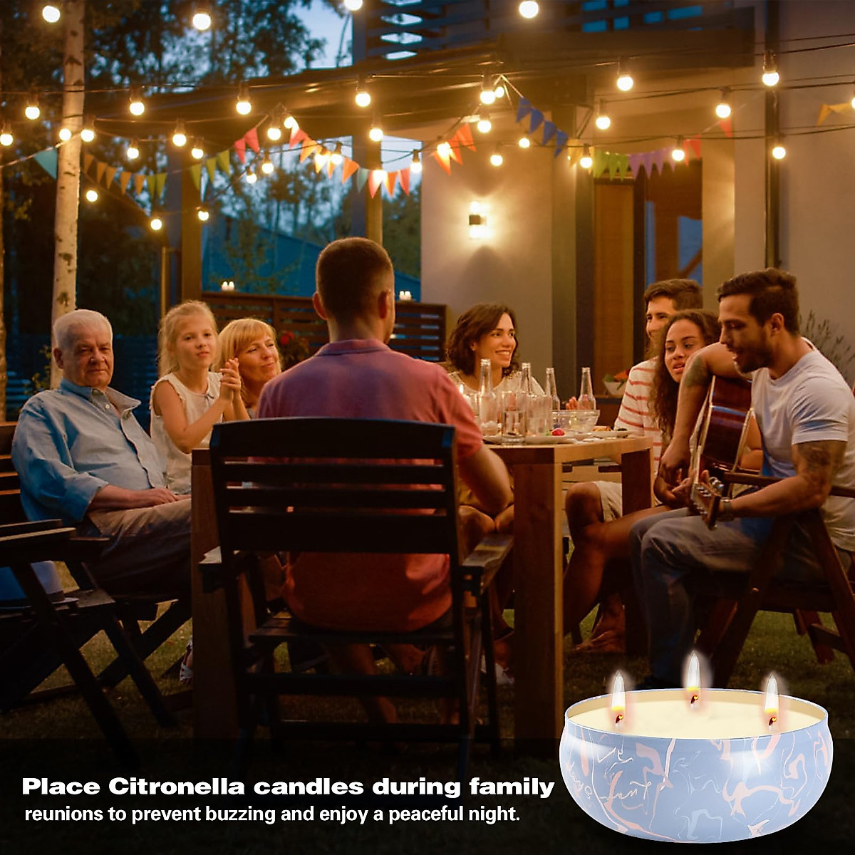 Citronella Candles Outdoor, Large Citronella Candle Set of 3, 12 oz 3 Wick Citronella Oil Candle, 240 Hour Burn Time, Natural Soy Wax Huge Jar Candles for Patio Home Yard Camping