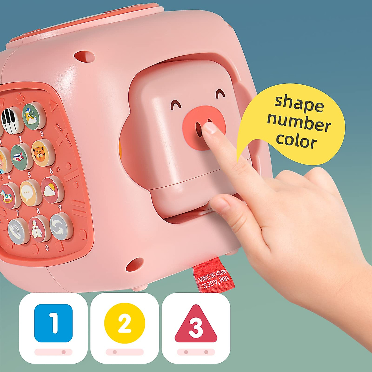 YOOYID Baby Toy Musical Activity Cube Piggy with Small Car Educational Number Learning Toys for Toddlers 9-18 Months