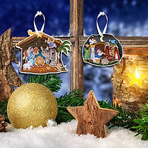 Religious Crafts Nativity Stickers Make a Nativity Scene Sticker Ornament Christmas Tree Hanging Decorations Christian Craft Kits for Holy Night Religious Party Jesus (16 Sets)