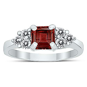 Princess Cut 6X6MM Garnet and Diamond Duchess Ring in 10K White Gold