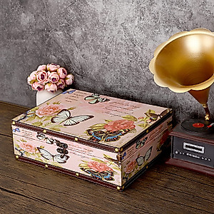 ELLDOO Butterfly Treasure Chest Box, Wooden + PU Leather Storage Decorative Box for Jewelry Trinkets Photos, Rectangular Keepsakes box for Girls Women Gifts