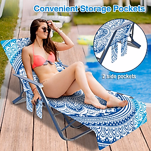 Jienono Beach Chair Cover, Microfiber, Quick-Drying, Side Pockets, Elastic Straps, Multiple Colors Available