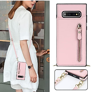 Protective Case Compatible with Galaxy S9 Plus - Adjustable Crossbody Lanyard + Zipper Cash Pocket Wallet Leather Case Card Slot Kickstand Metal Close Cover for Samsung Galaxy S9 Plus [SK] -Pink