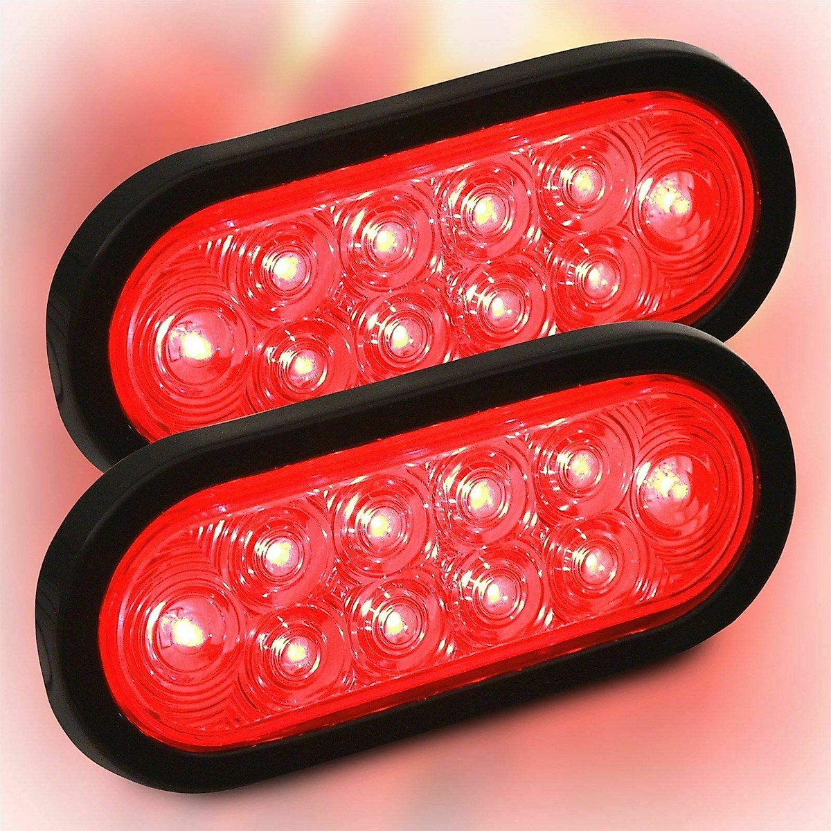 PPI (2) Red Trailer Truck LED Sealed RED 6" Oval Stop/Turn/Tail Light Marine Waterproof Including 3-pin water tight plug DOT SAE with wires and Grommet