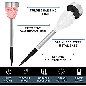 Morvat LED Auto Solar Powered Outdoor Path Lights with Watertight Lens for Garden Yard & Pathway, Bright Waterproof Landscape & Patio Lighting, Dusk to Dawn (Color Changing)