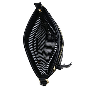 FashionPuzzle Triple Zipper Pocket Medium Crossbody Bag (Navy)