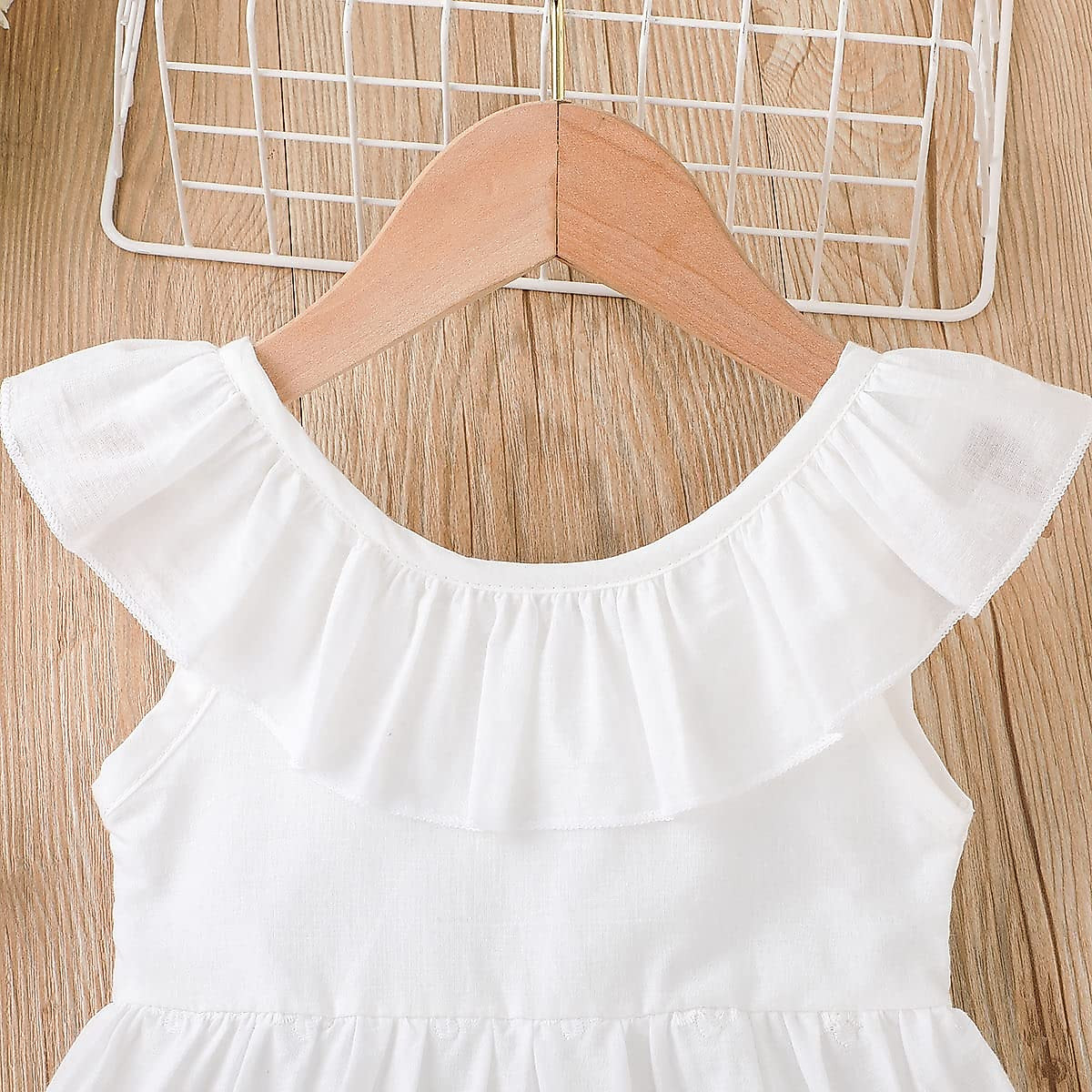 Aruzig Toddler Baby Girls Eyelet Dress White Ruffle Sleeveless Tunic Sundress Kids Casual Beach Party Clothes (White Embroidered Dress, 3-4T)