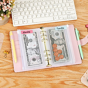 KTRIO 16PCS A6 Binder Pockets 6 Holes Budget Cash Envelopes Clear Zipper Folders for 6-Ring Budget Binder Notebook, Loose Leaf Bags, Waterproof PVC Document Pouch Organizers