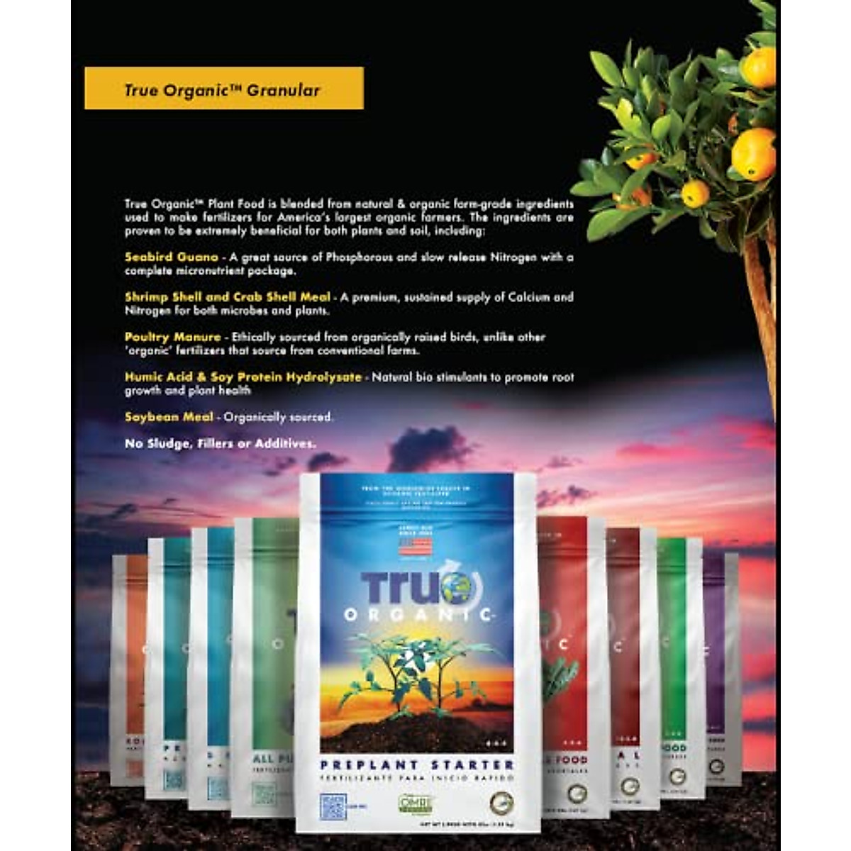 True Organic Citrus & Avocado Food Granular Fertilizer 12 lbs - CDFA, OMRI Listed for Organic Gardening NPK 4-5-4